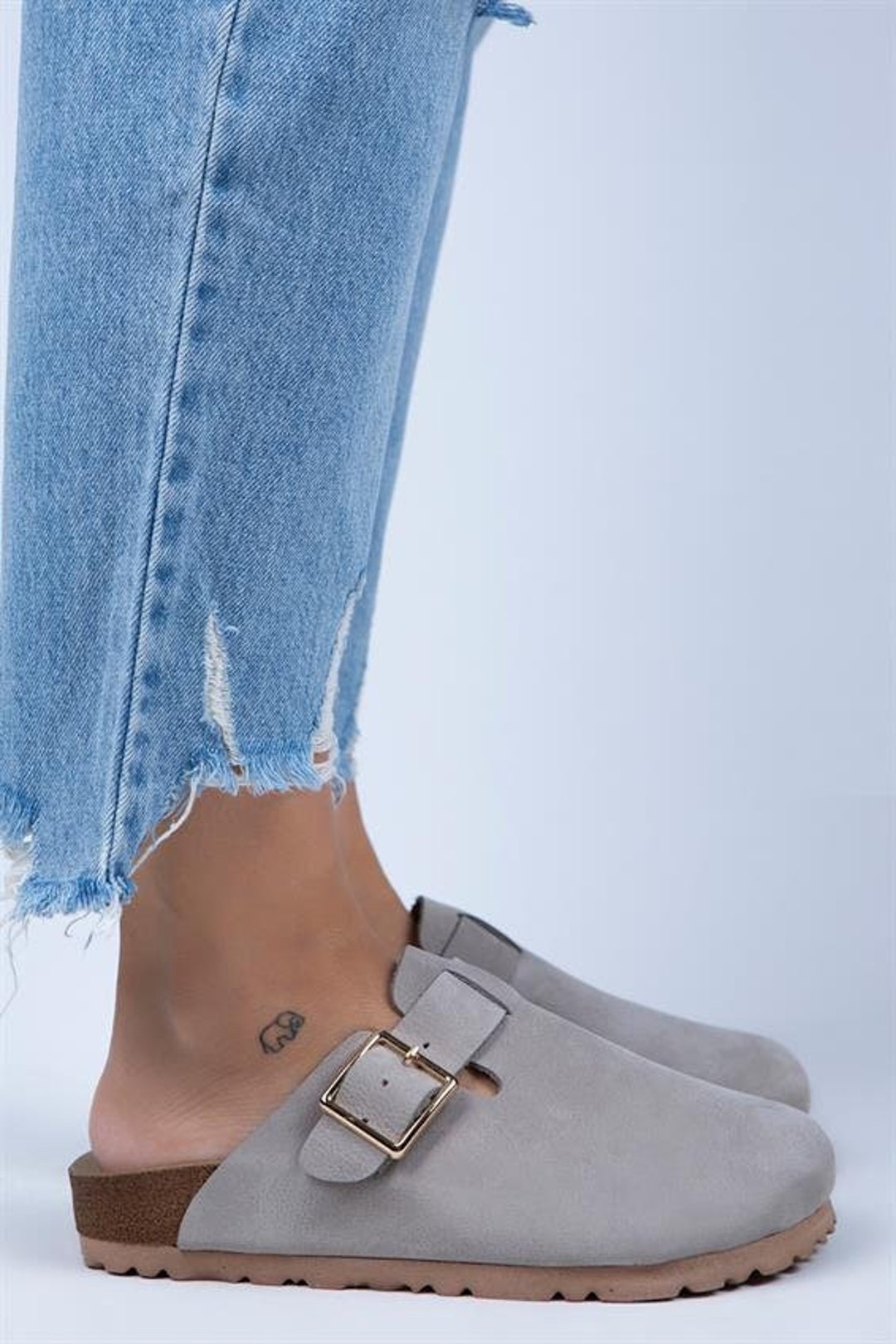 Gray Leather Clog Sandals for Women, Grey Leather Sandals for Women ...