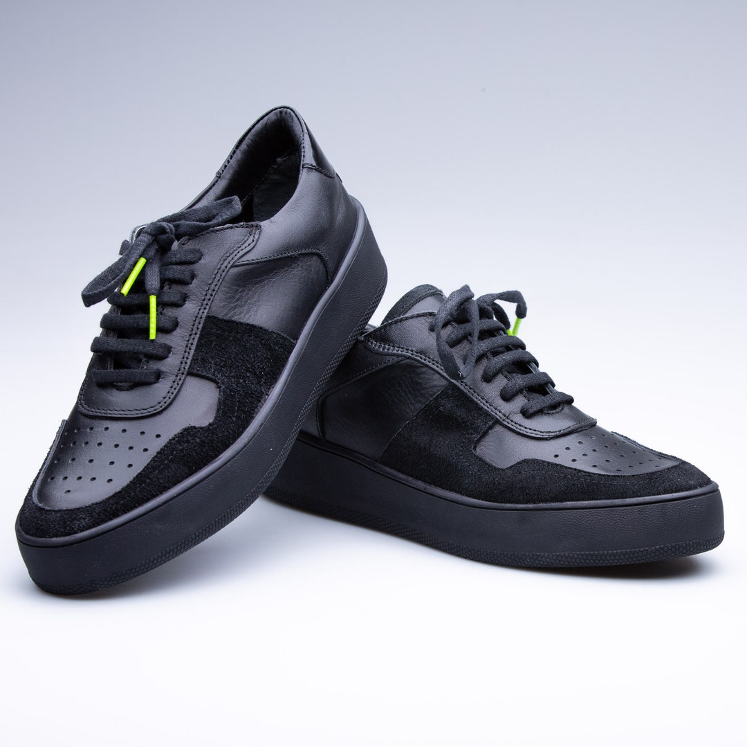 Black Genuine Leather Sneaker for Men, Handmade Leather Sneakers ...