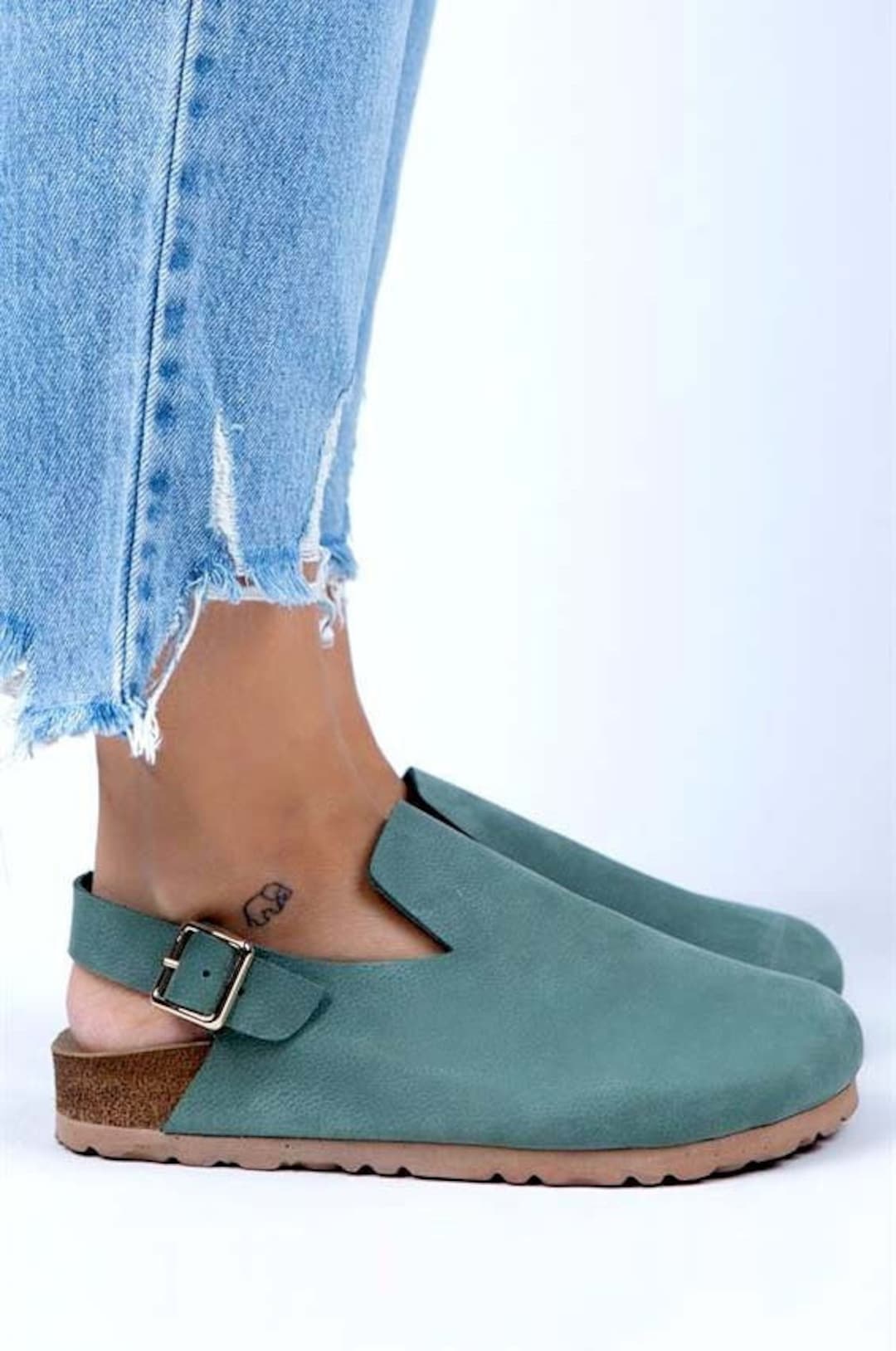 Suede Leather Backstrap Clog for Women, Handmade Buckled Strap Clogs ...