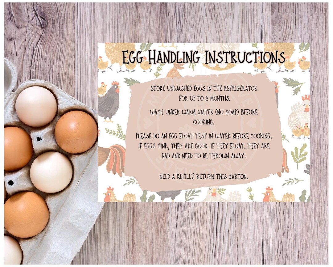 Egg Handling Instructions Printable Card, Farm Fresh Egg Card, Egg ...