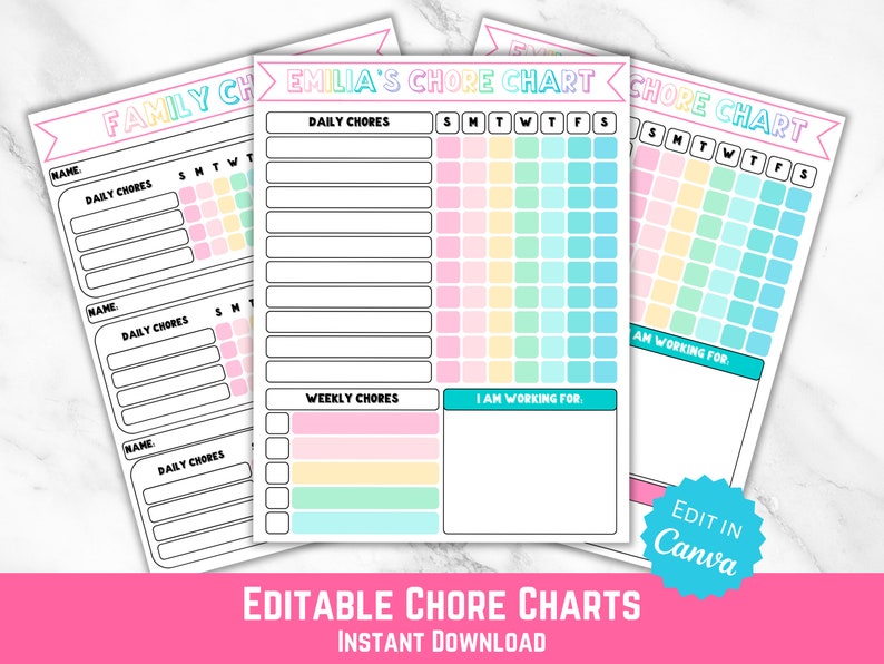 Editable Chore Chart, Printable Kids Chore Chart, Printable Daily ...