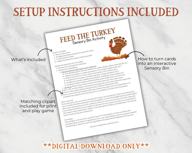 Feed the Turkey Sensory Bin Task Cards, Occupational Therapy Fine Motor ...