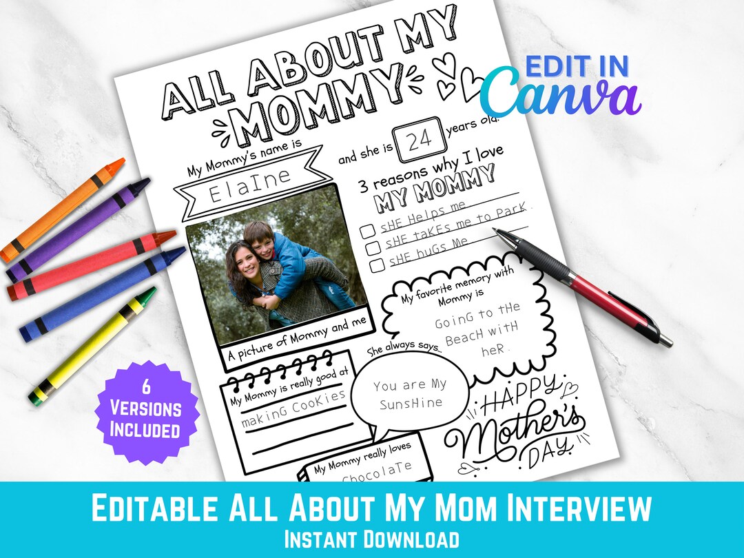 All About My Mom, Mothers Day Coloring Page, All About Grandma Fill in ...