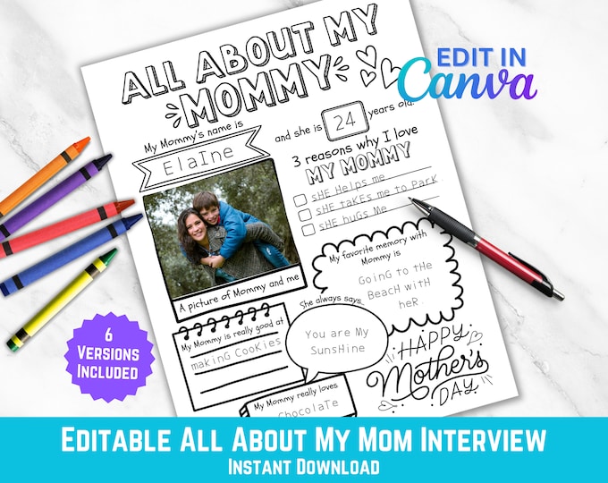 All About My Mom Fill in the Blanks Questionnaire, Mother's Day Craft ...