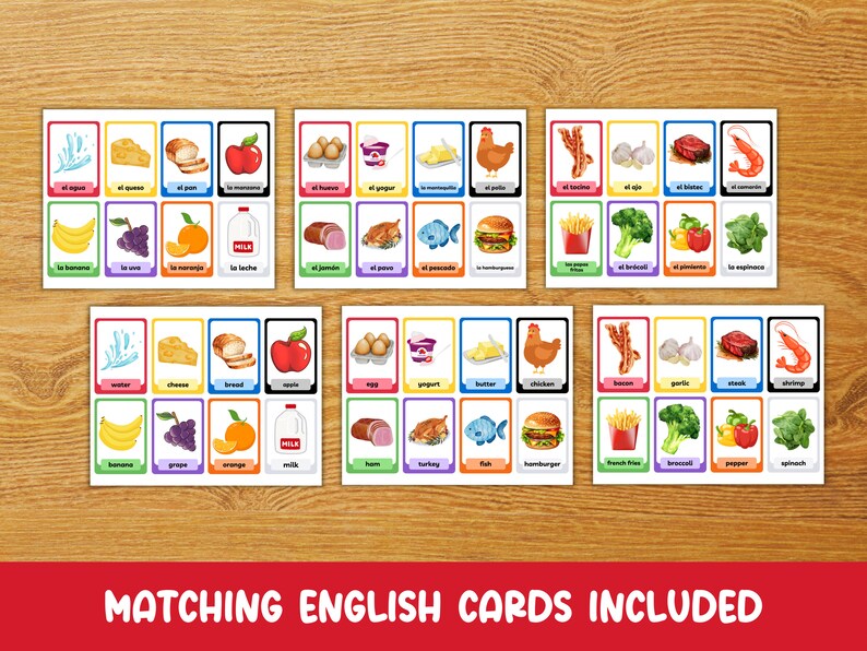 Printable Spanish and English Food Flash Card, Comida Tarjetas Para ...