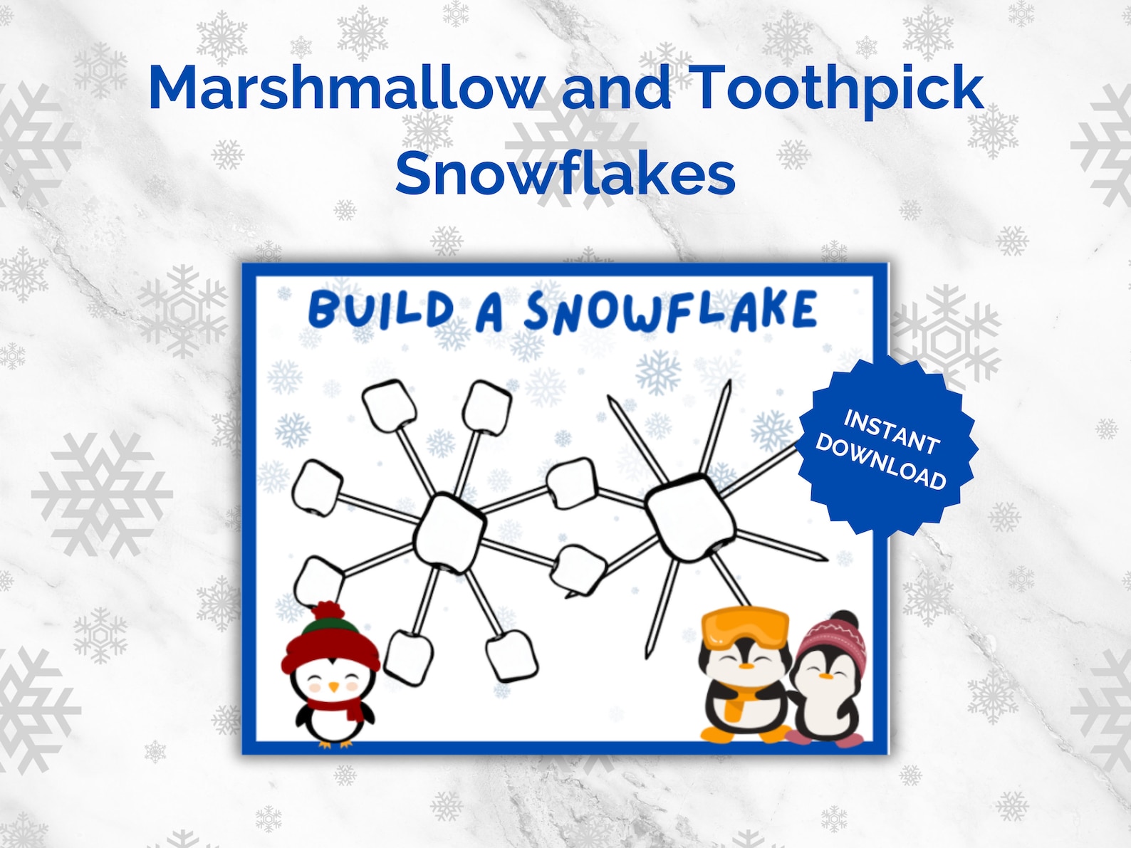 Marshmallow and Toothpick Snowflakes Activity Printable Game for ...