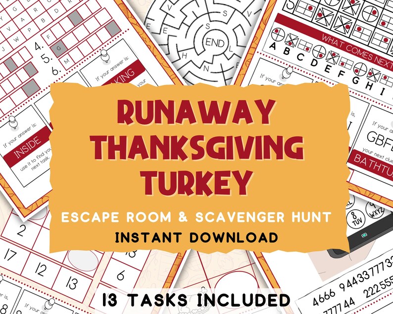Escape Room for Kids Thanksgiving, Indoor Scavenger Hunt, Thanksgiving ...