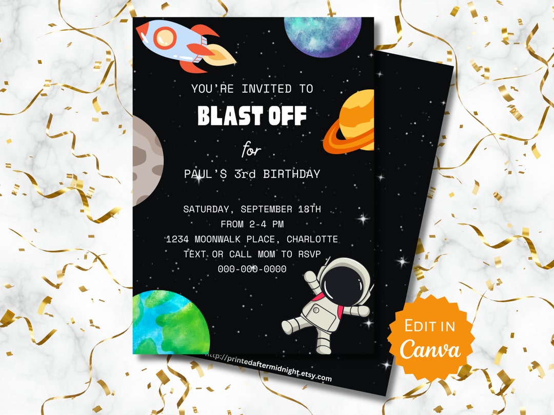 Space Birthday Party Invitation, Blast off Party Invitation, Space ...