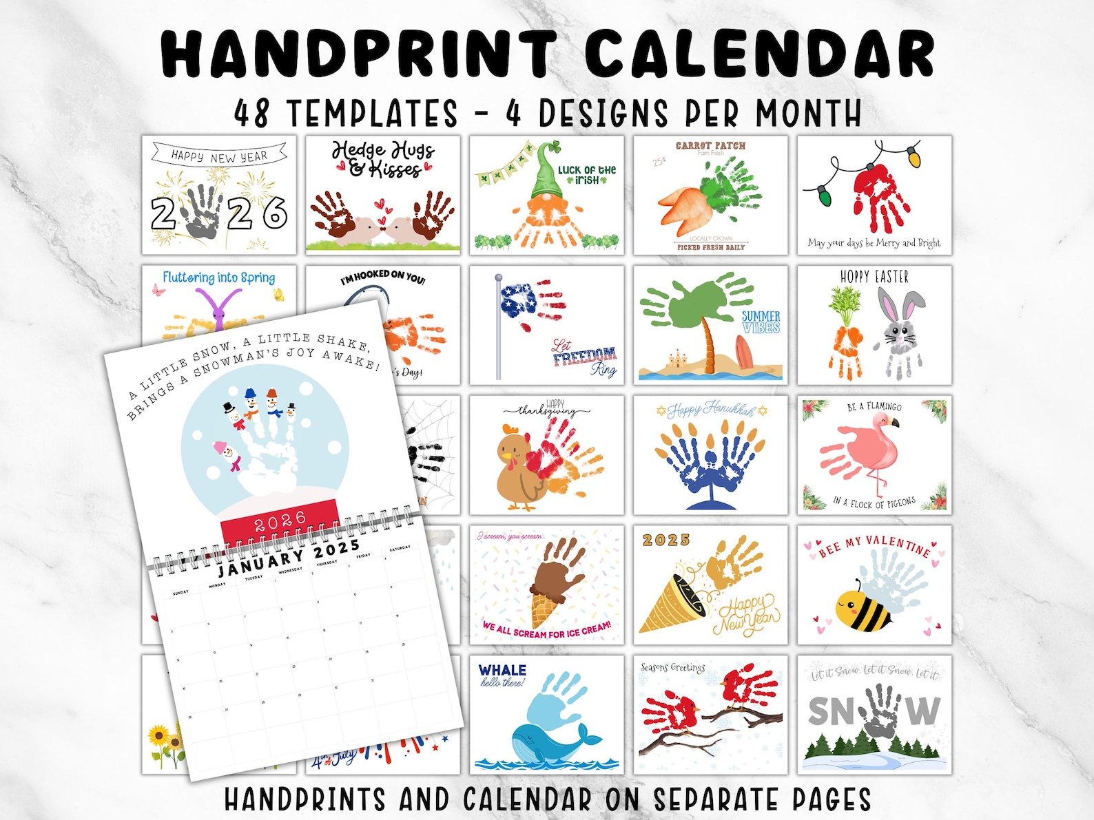 2026 Handprint Art Calendar, Printable 2025/2026 Handprint Footprint ...