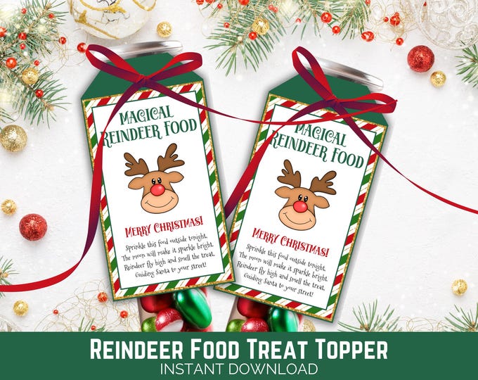 Printable Reindeer Food Label: Christmas Snack Bag Toppers (instant ...