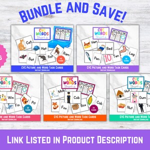 CVC Picture Match Task Cards, Short E Vowel Sound Activity, Printable ...