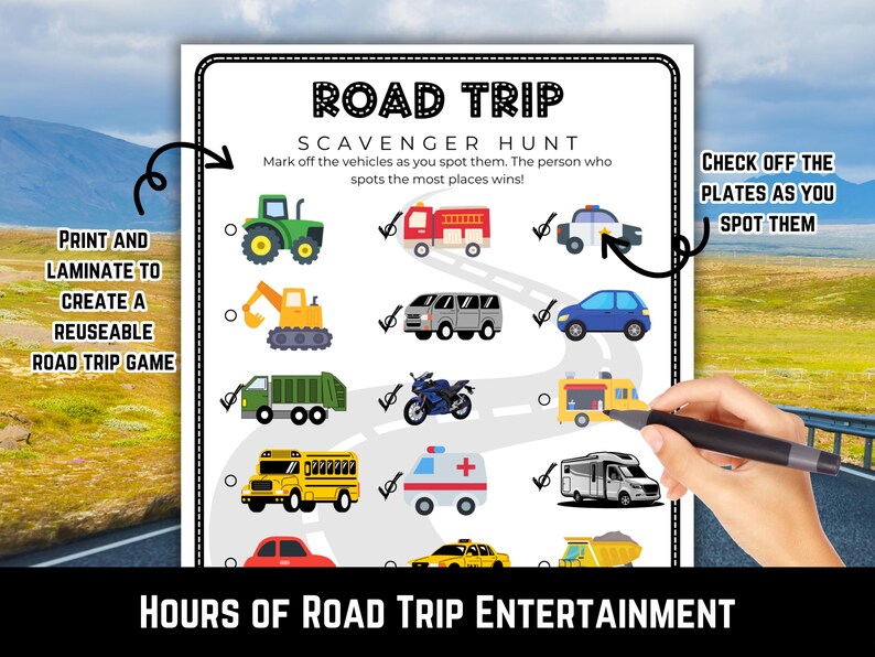 Road Trip Scavenger Hunt, Printable Travel Games for Kids, Road Trip ...