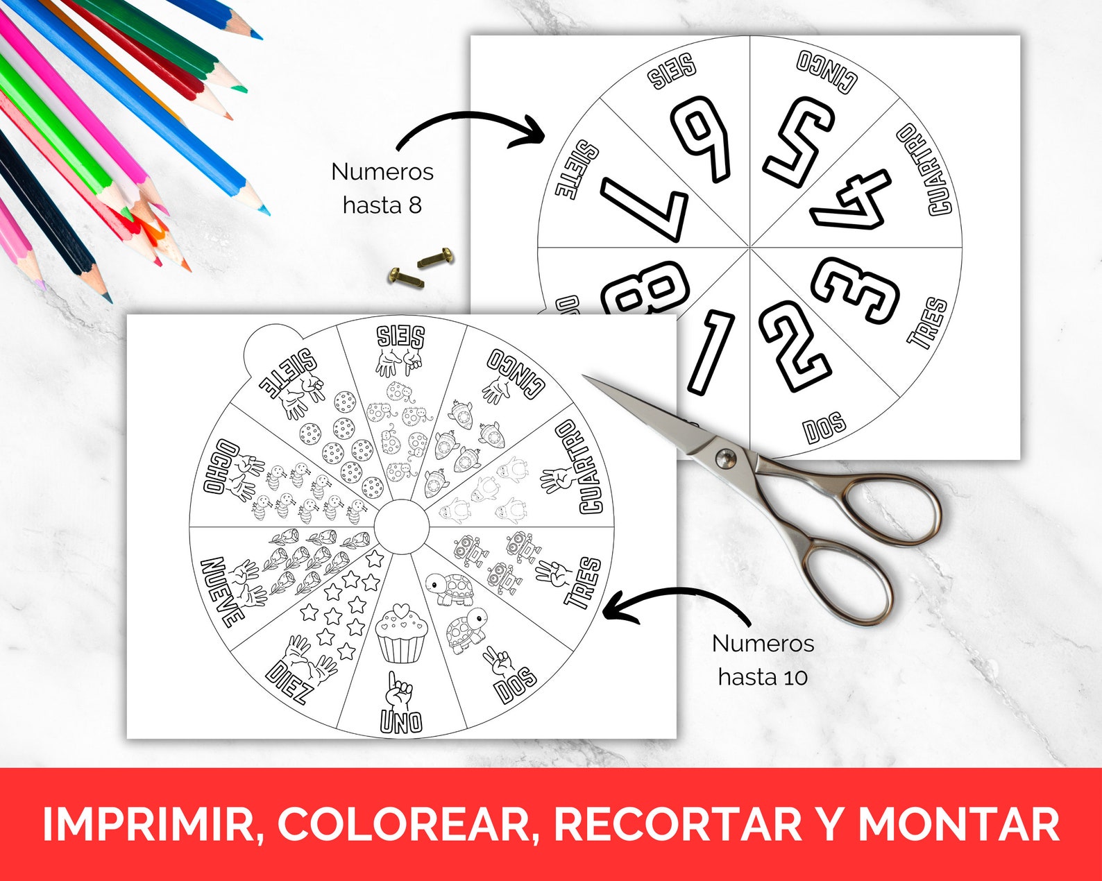 Los Numeros Spinner Wheel Craft, Printable Spanish Flash Card Craft ...