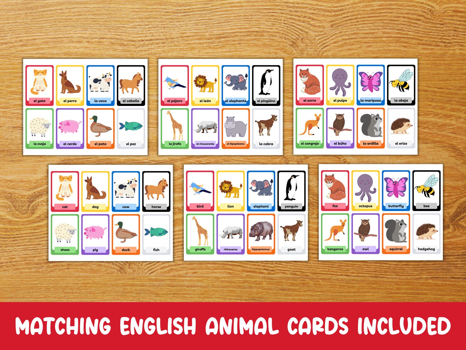 Printable Spanish and English Animal Flash Card, Bilingual Animal ...