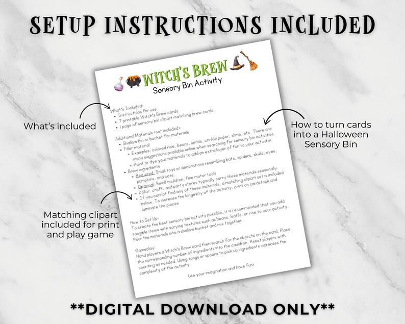 Witch's Brew Sensory Bin Task Cards, Halloween Printable Sensory Play ...