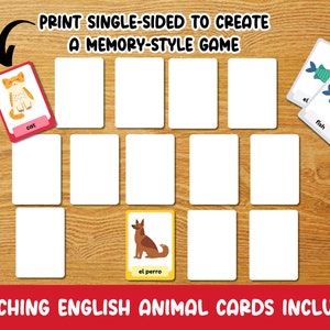 Printable Spanish and English Animal Flash Card, Bilingual Animal ...