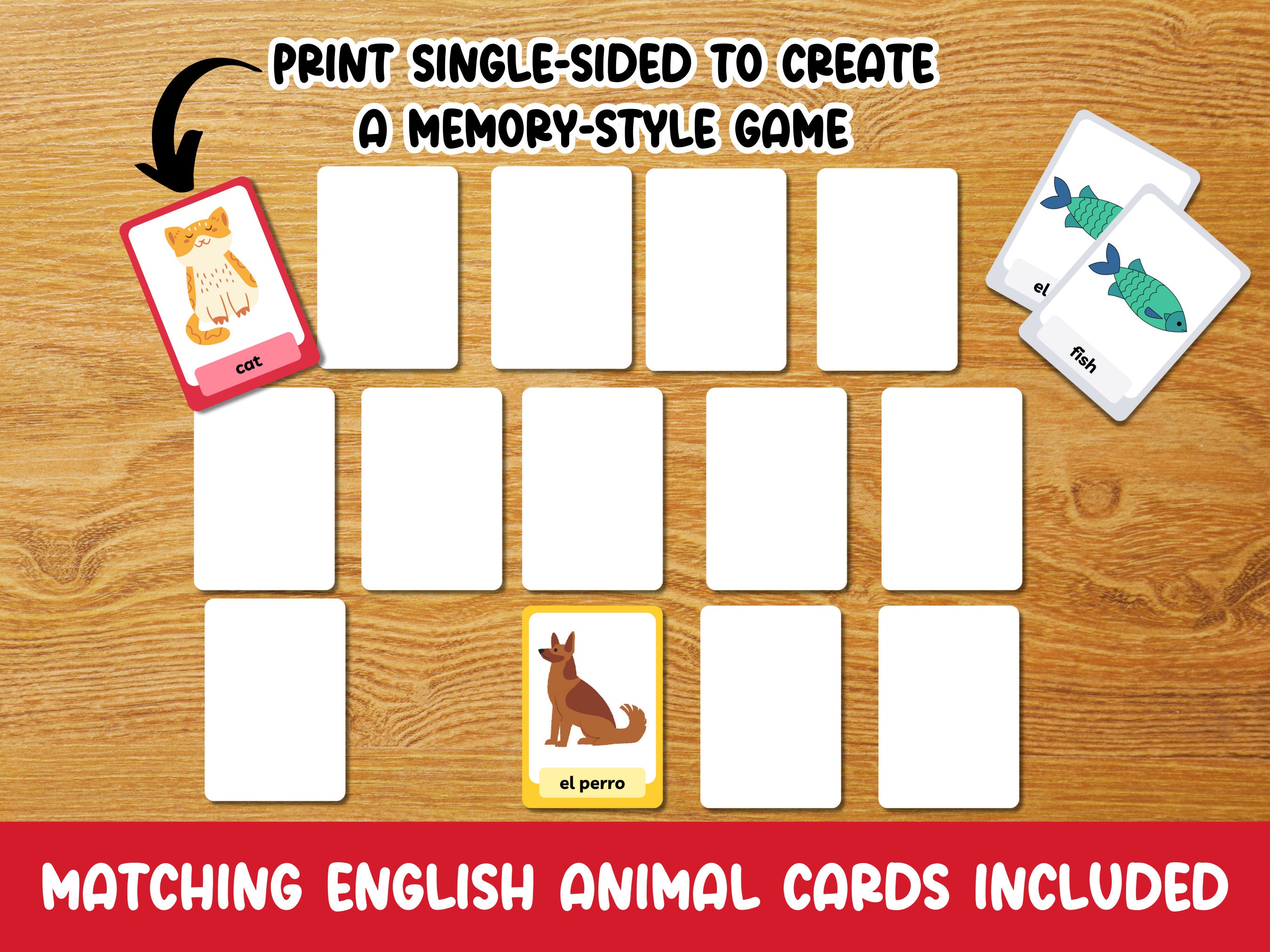 Printable Spanish and English Animal Flash Card, Bilingual Animal ...