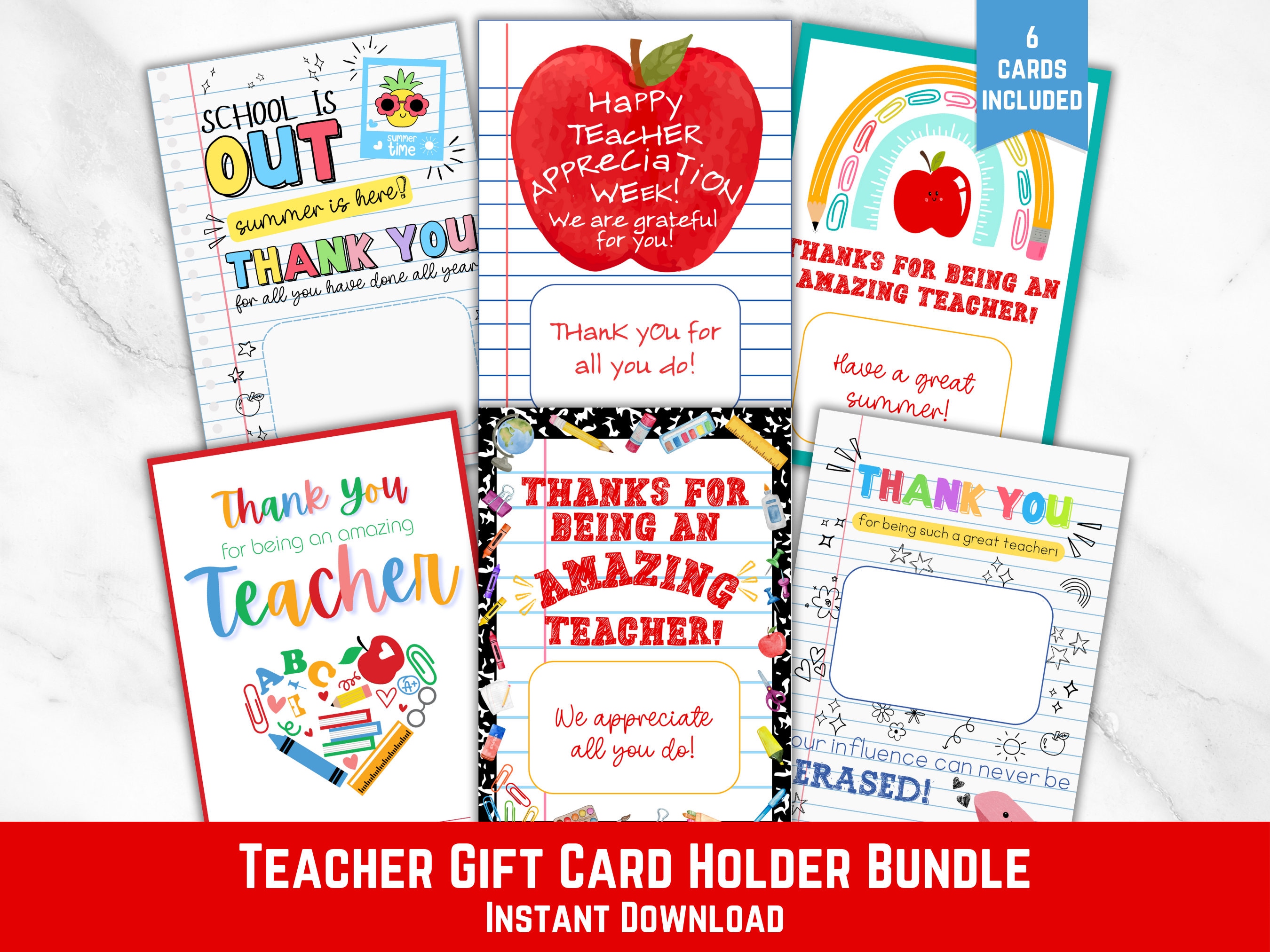 End of Year Teacher Gift, Printable Gift Card Holder Bundle ...