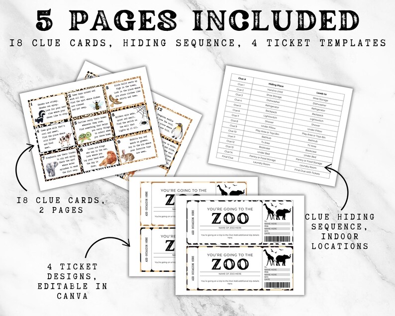 Editable Zoo Ticket Gift, Indoor Scavenger Hunt for Kids, Zoo ...
