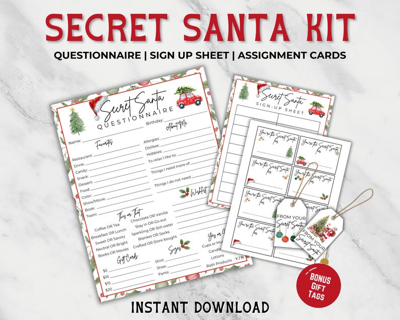 Secret Santa Questionnaire Game, Employee Favorite Things, Friendsmas ...