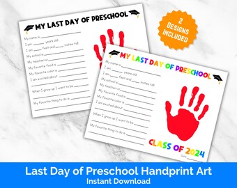 Last Day of Preschool Graduation Keepsake Handprint Art, Handprint ...