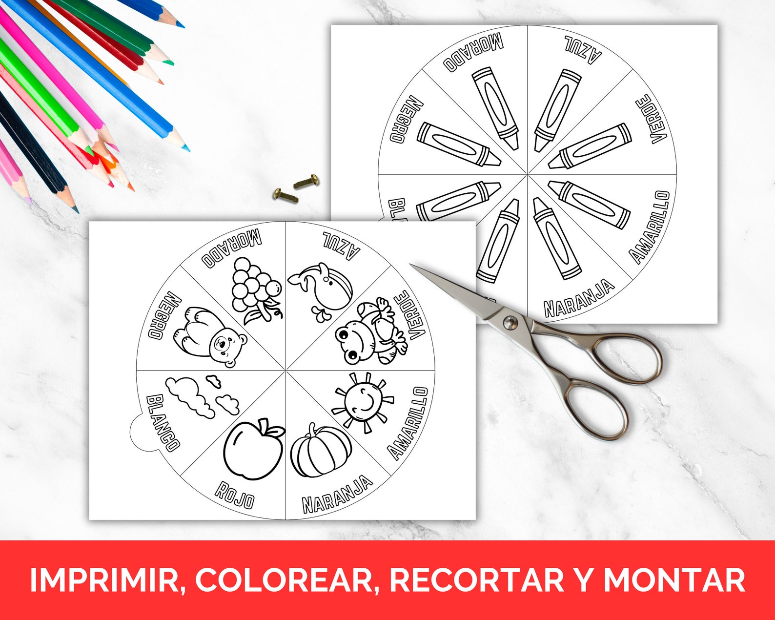 Los Colores Spinner Wheel Craft, Learning Spanish Colors Craft ...