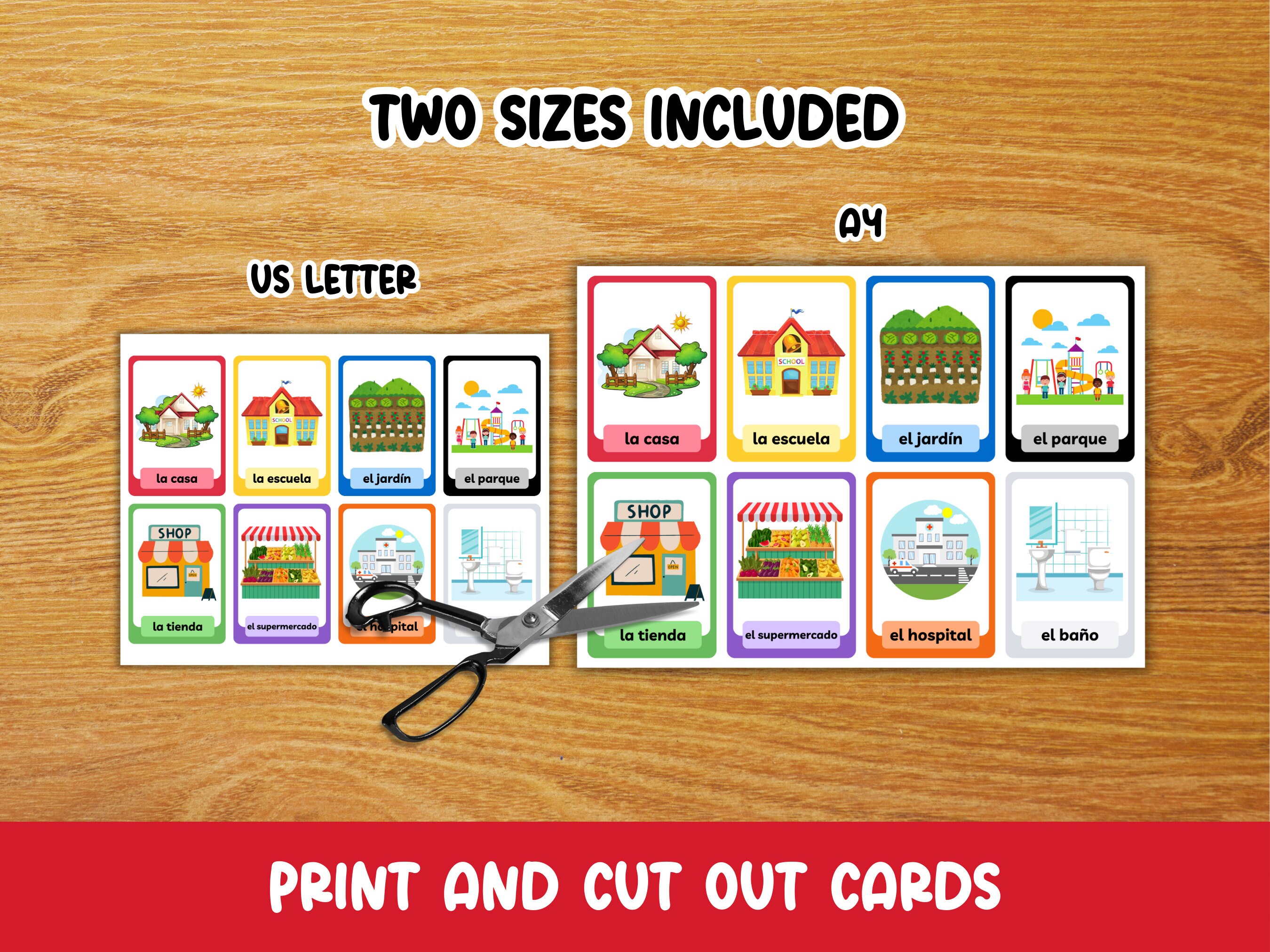 Printable Bilingual Places Flash Card, Lugares Tarjetas Para Niños ...