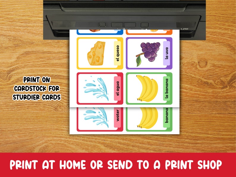 Printable Spanish and English Food Flash Card, Comida Tarjetas Para ...