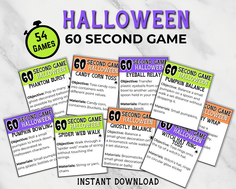 Halloween One Minute Games, Minute to Win Games for Kids, October Group ...