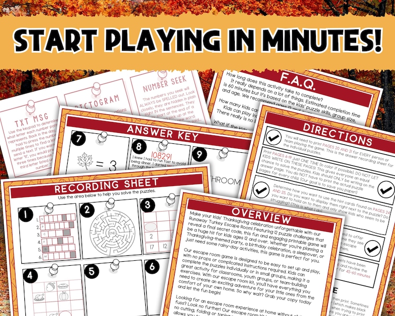 Escape Room for Kids Thanksgiving, Indoor Scavenger Hunt, Thanksgiving ...