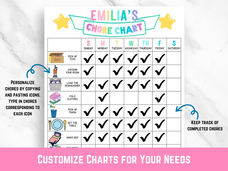 Visual Chore Chart, Printable Chore Chart, Visual Schedule for Kids ...