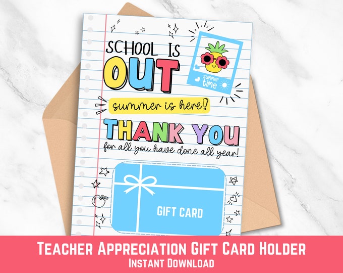 End of Year Teacher Gift, Printable Gift Card Holder Bundle ...