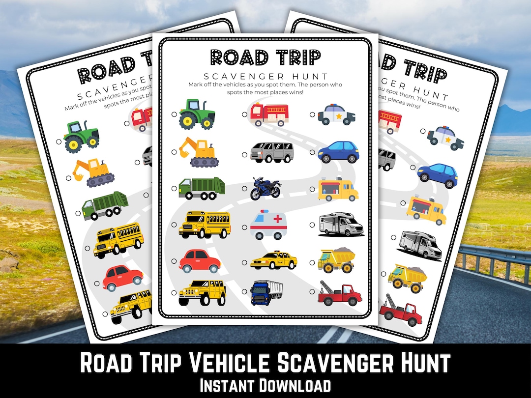 Road Trip Scavenger Hunt, Printable Travel Games for Kids, Road Trip ...