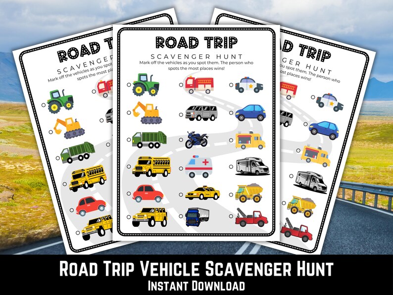 Road Trip Scavenger Hunt, Printable Travel Games for Kids, Road Trip ...