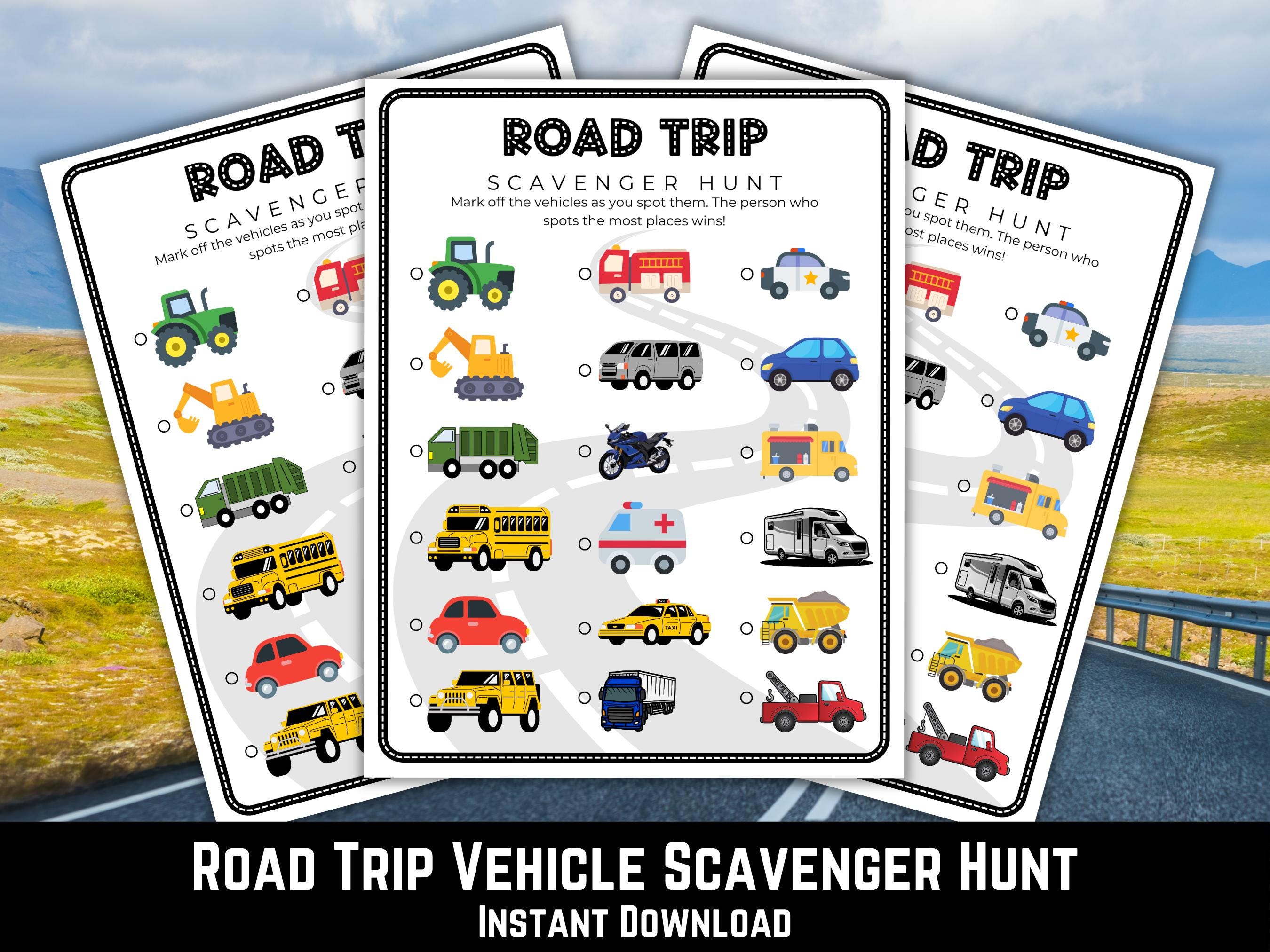 Road Trip Scavenger Hunt, Printable Travel Games for Kids, Road Trip ...