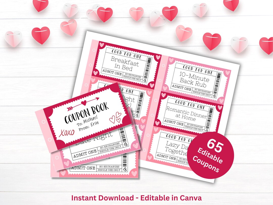 Love Coupon Book Printable, Editable Love Coupons, Date Night Coupons ...