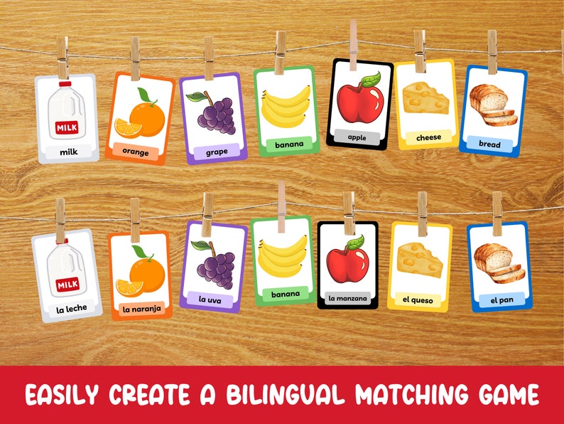 Printable Spanish and English Food Flash Card, Comida Tarjetas Para ...