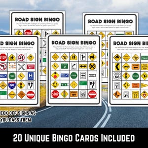Road Sign Bingo Printable, Road Trip Bingo, Kids Road Trip Games ...