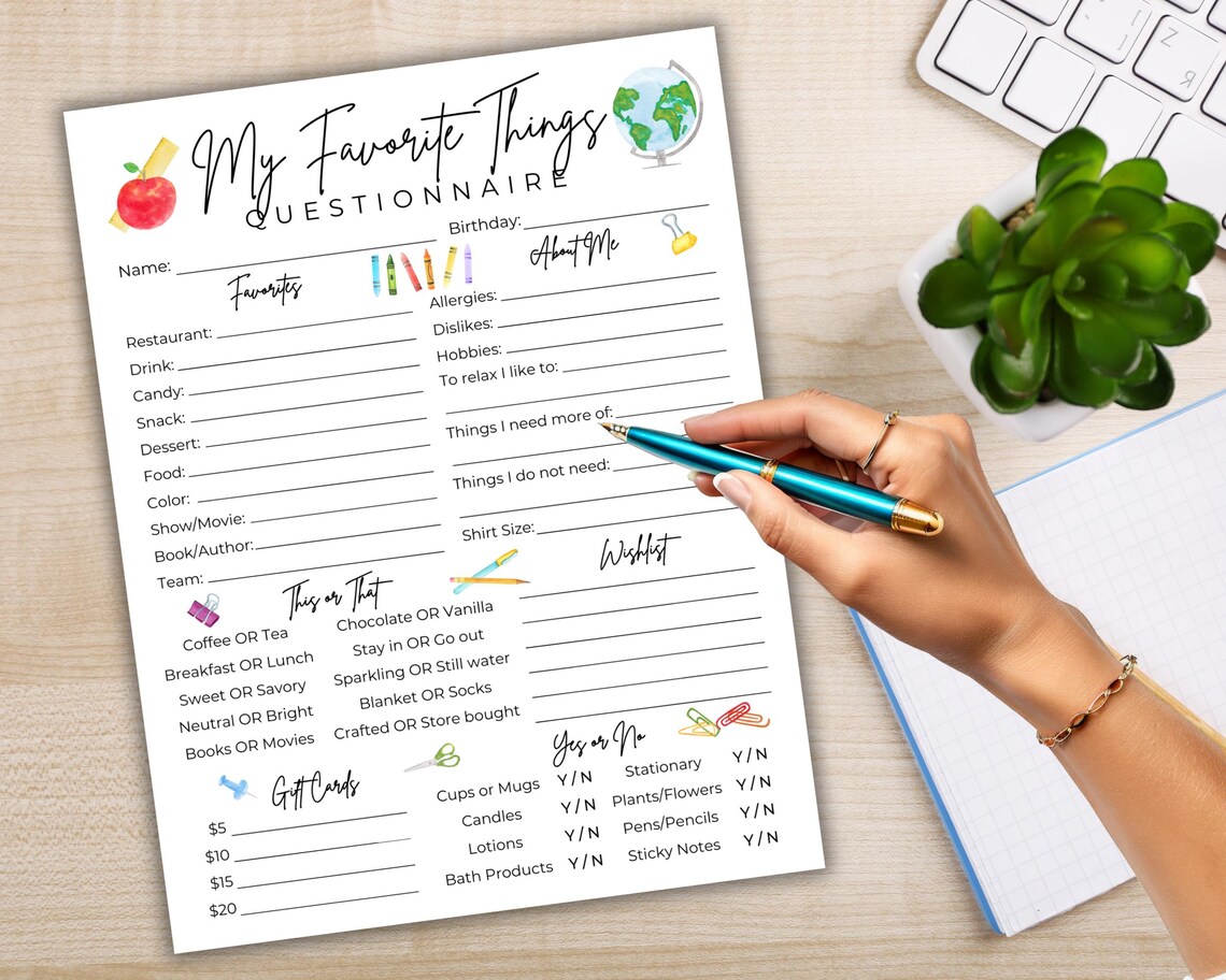 Teacher Favorite Things Survey: Staff Team Building Questionnaire ...