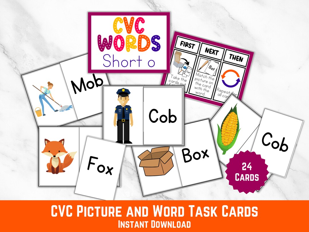 Short O Vowel CVC Picture Match: Phonics Task Cards (PDF) - Etsy