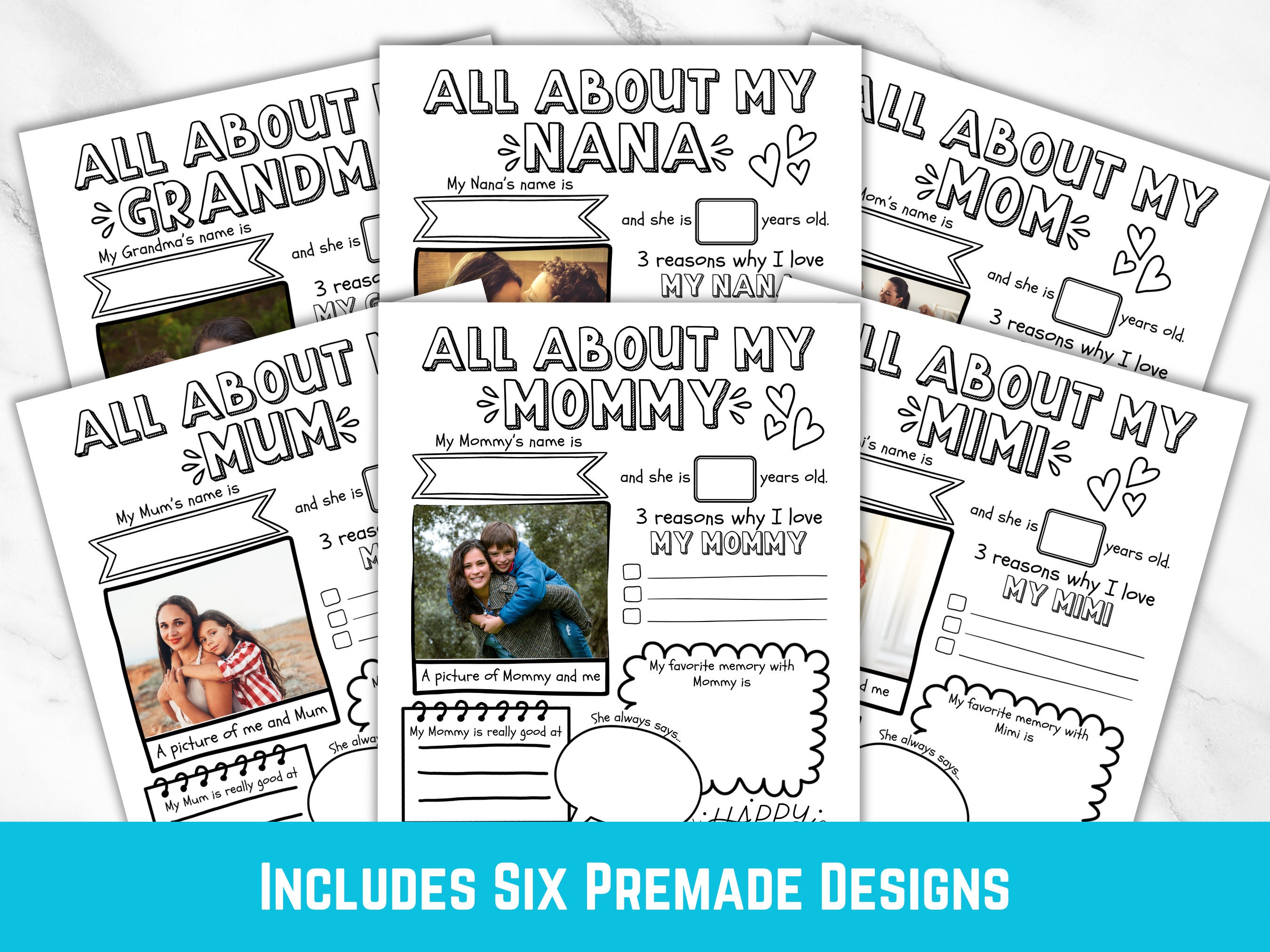 All About My Mom, Mothers Day Coloring Page, All About Grandma Fill in ...