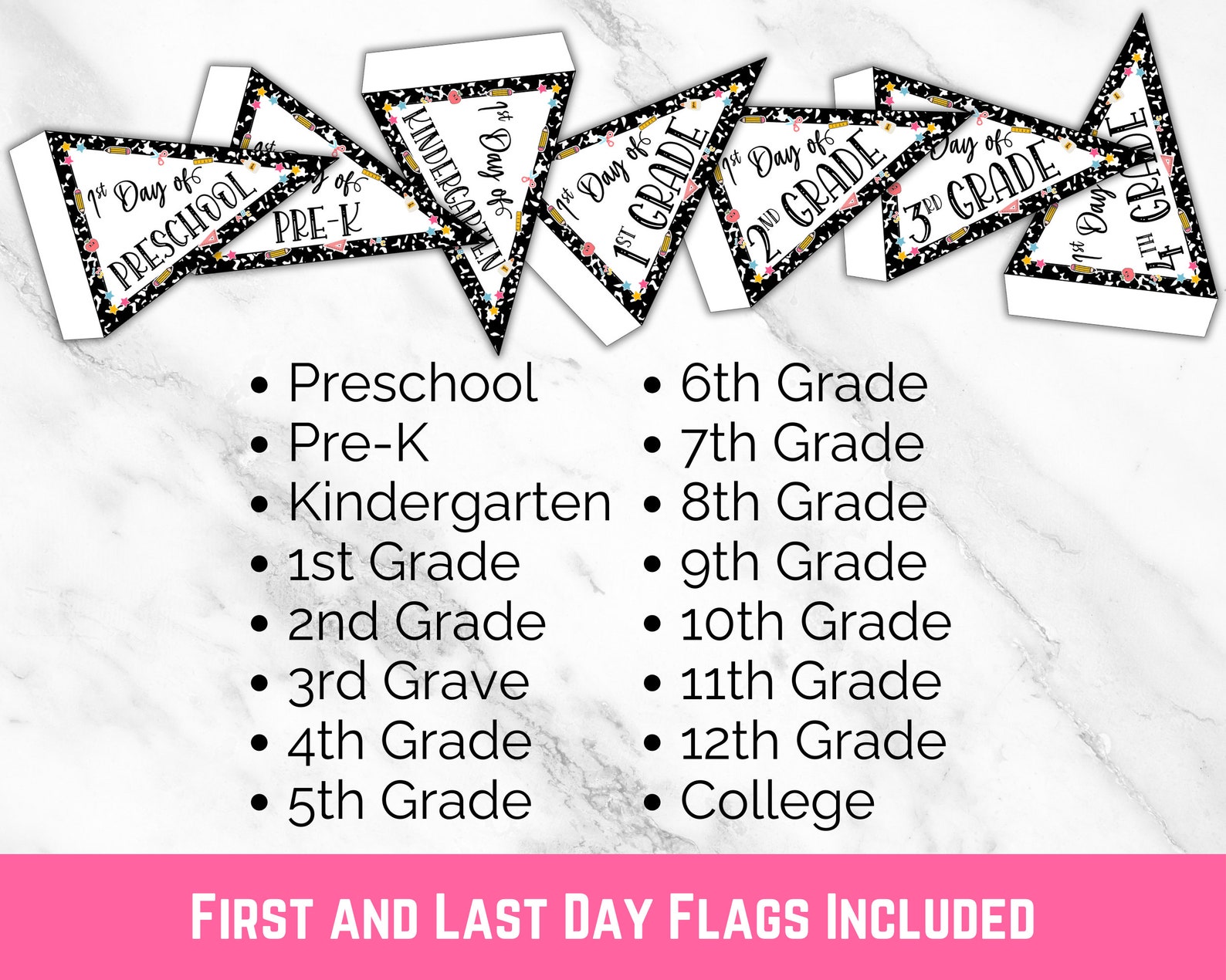 Printable First & Last Day of School Pennant Flags (digital Download ...