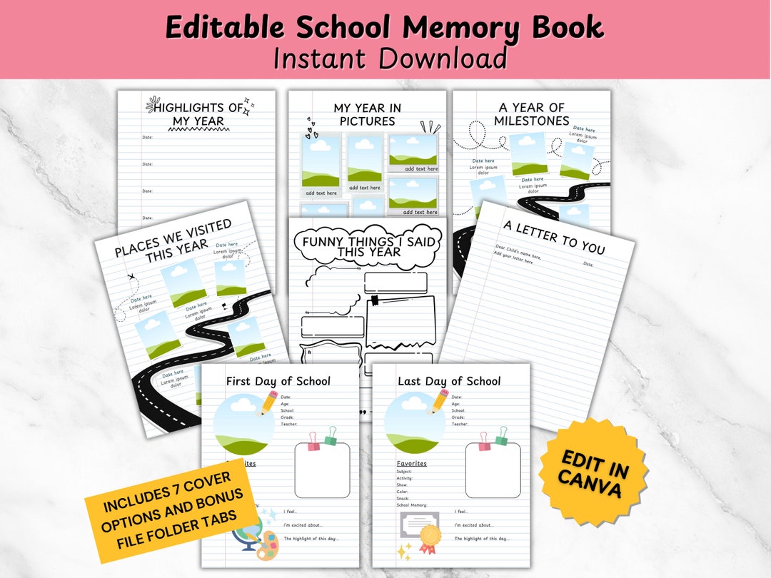 Editable School Memory Box Kit, Childhood Memory Book, Kids Keepsake ...