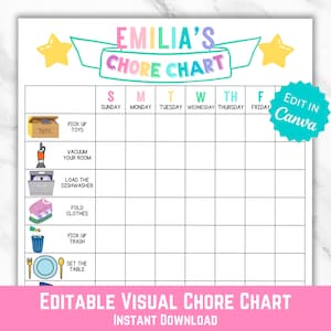 Visual Chore Chart, Printable Chore Chart, Visual Schedule for Kids ...
