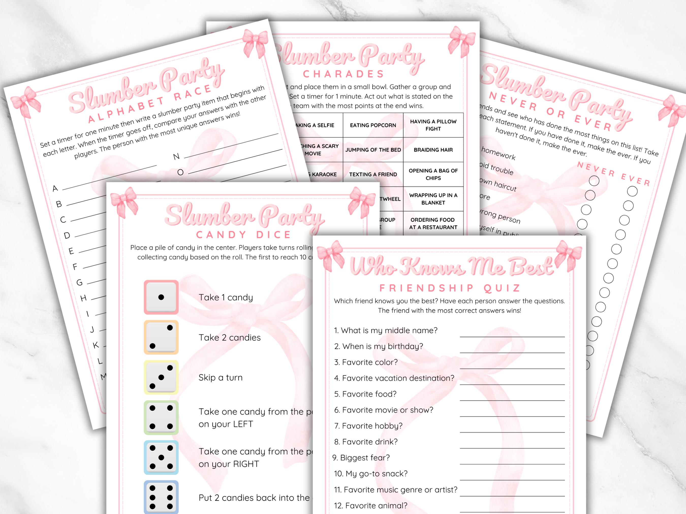 Slumber Party Sleepover Kit, Printable Slumber Party Games, 10th ...