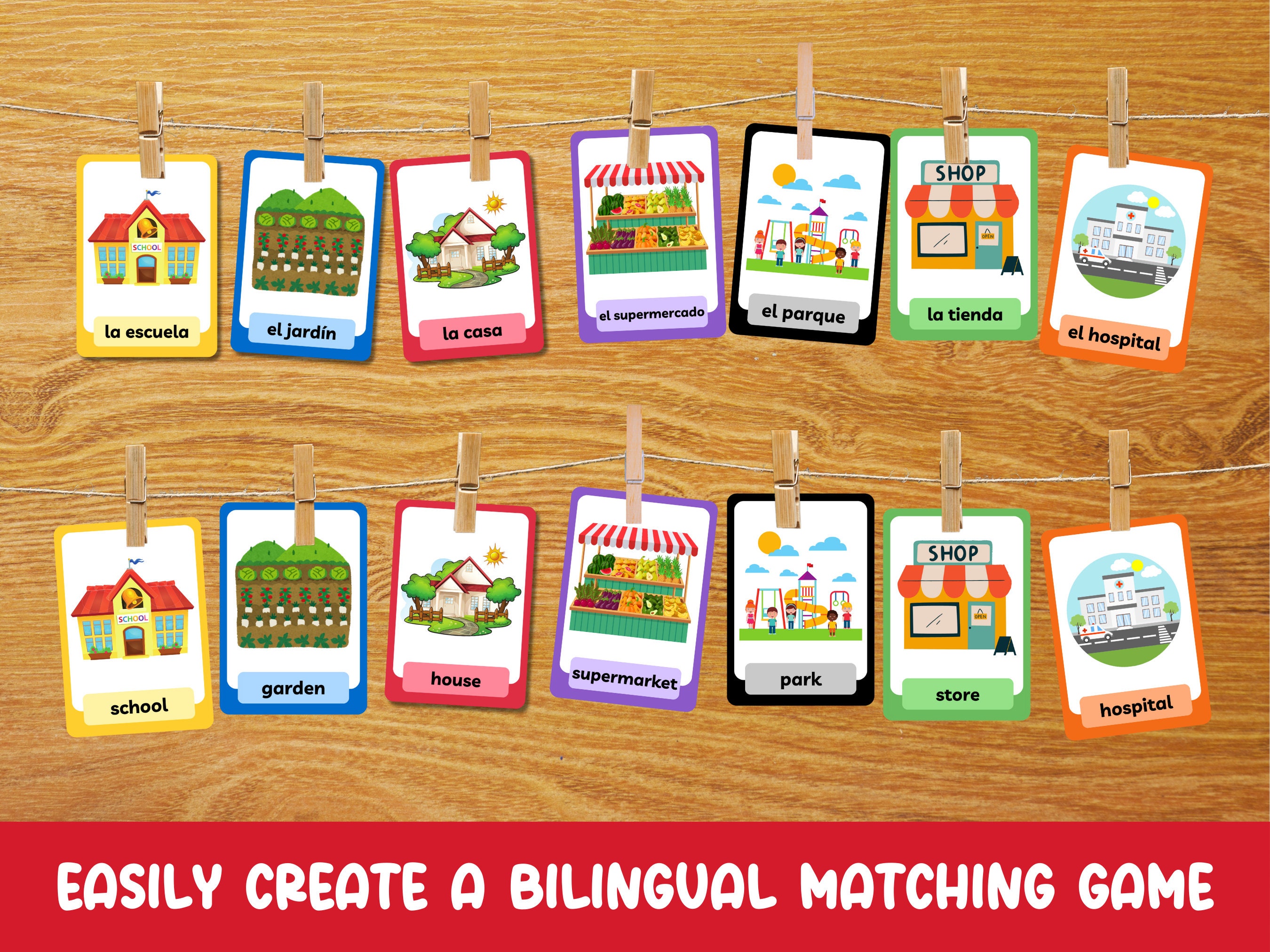 Printable Bilingual Places Flash Card, Lugares Tarjetas Para Niños ...