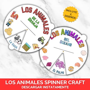 Los Animales Spinner Wheel Craft, Printable Spanish Flash Card Craft ...