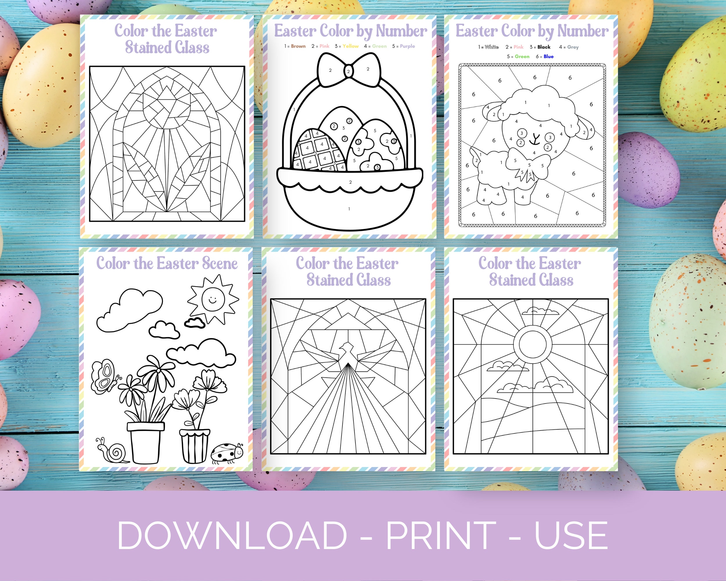 Easter Activity Bundle, Color by Number Easy, Easter Coloring Pages ...