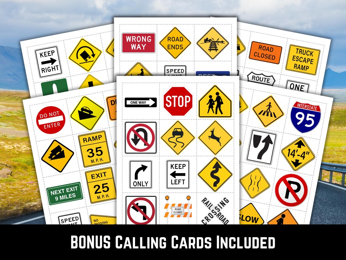Road Sign Bingo Printable, Road Trip Bingo, Kids Road Trip Games ...
