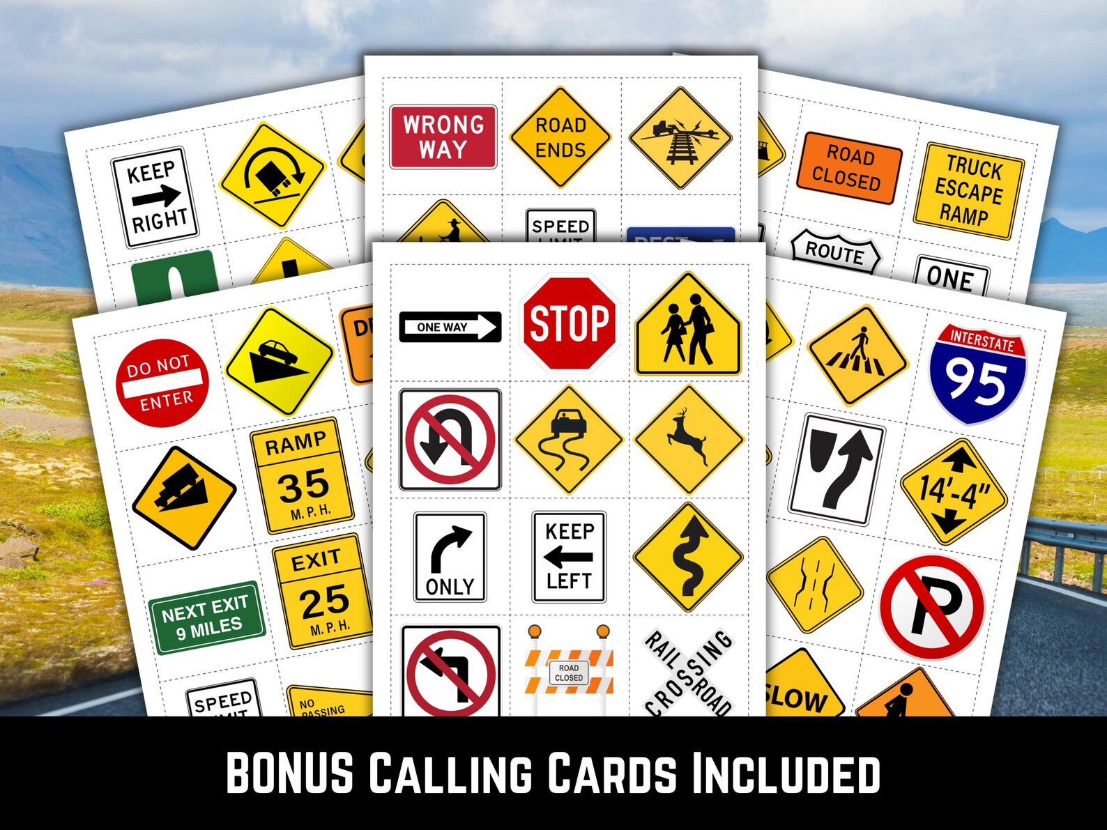 Road Sign Bingo Printable, Road Trip Bingo, Kids Road Trip Games ...